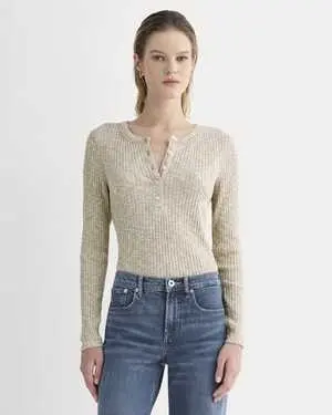 Everlane Cozy Rib Henley - Cornstalk / Bone Twist