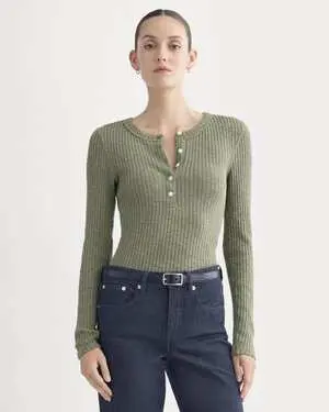 Everlane Cozy Rib Henley Top - Kalamata