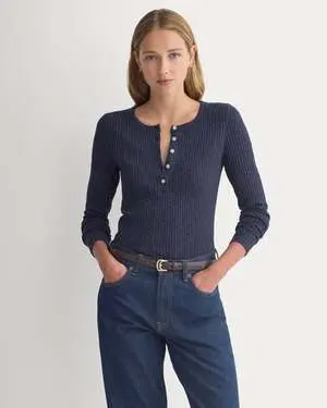 Everlane Cozy Rib Henley Top - Navy