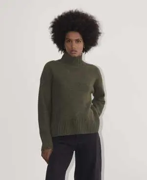 Everlane Honeycomb Funnel Neck Wool-cashmere Sweater - Heathered Army Green