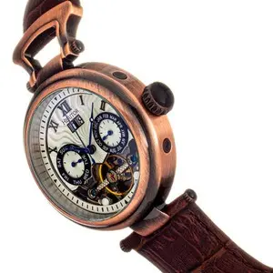 HERITOR AUTOMATIC Semi-skeleton Leather-band Watch - Bronze