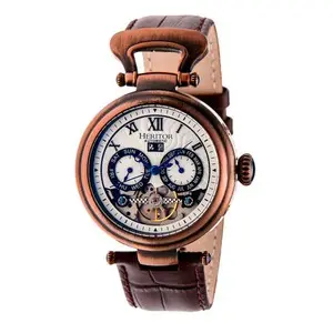 HERITOR AUTOMATIC Semi-skeleton Leather-band Watch - Bronze
