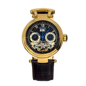 HERITOR AUTOMATIC Semi-skeleton Leather-band Watch - Gold/black