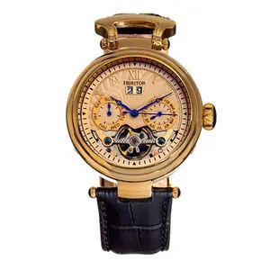 HERITOR AUTOMATIC Semi-skeleton Leather-band Watch - Gold/silver