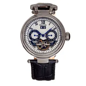 HERITOR AUTOMATIC Semi-skeleton Leather-band Watch - Silver