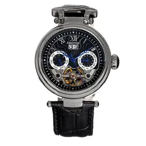 HERITOR AUTOMATIC Semi-skeleton Leather-band Watch - Silver/black