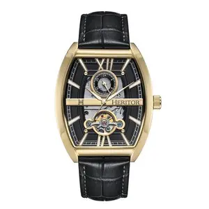 HERITOR AUTOMATIC Semi-skeleton Leather-band Watch - Gold/black