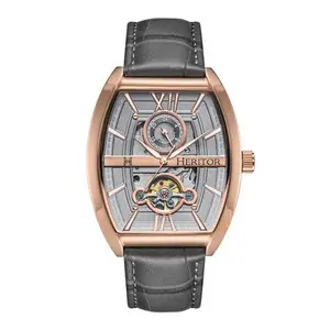 HERITOR AUTOMATIC Semi-skeleton Leather-band Watch - Rose Gold/grey