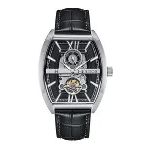 HERITOR AUTOMATIC Semi-skeleton Leather-band Watch - Silver/black