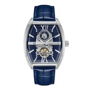 HERITOR AUTOMATIC Semi-skeleton Leather-band Watch - Silver/blue
