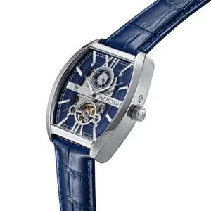 HERITOR AUTOMATIC Semi-skeleton Leather-band Watch - Silver/blue