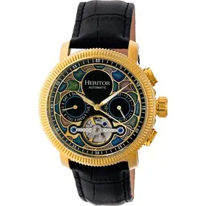 HERITOR AUTOMATIC Heritor Automatic Aura Semi-Skeleton Leather-Band Watch Gold /black