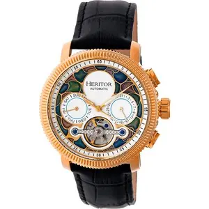 HERITOR AUTOMATIC Heritor Automatic Aura Semi-Skeleton Leather-Band Watch Rose Gold/white