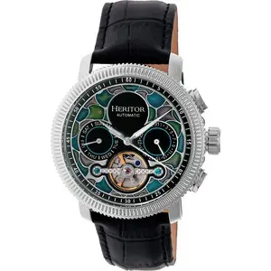 HERITOR AUTOMATIC Heritor Automatic Aura Semi-Skeleton Leather-Band Watch Silver/black