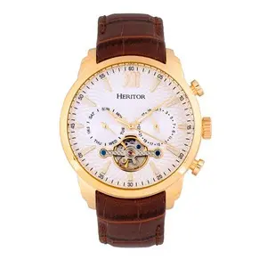 HERITOR AUTOMATIC Heritor Automatic Semi-Skeleton Leather-Band Watch With Day/Date Gold/silver