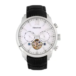 HERITOR AUTOMATIC Heritor Automatic Semi-Skeleton Leather-Band Watch With Day/Date Silver