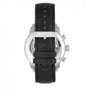 HERITOR AUTOMATIC Semi-skeleton Leather-band Watch With Day/date - Silver/black