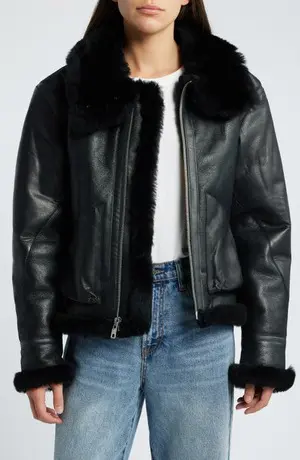 SCHOTT B-3 Genuine Shearling-lined Leather Bomber Jacket
