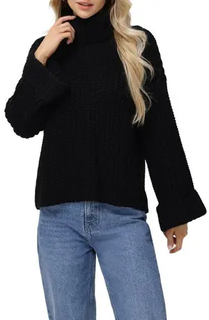 525 America 525 Vida Bell Sleeve Turtleneck Sweater - Black