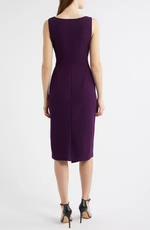 CONNECTED APPAREL Side Knot Sleeveless Sheath Midi Dress - Aubergine