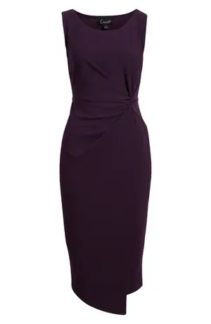 CONNECTED APPAREL Side Knot Sleeveless Sheath Midi Dress - Aubergine