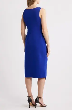 CONNECTED APPAREL Side Knot Sleeveless Sheath Midi Dress