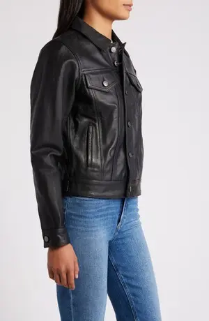 SCHOTT Leather Trucker Jacket - Black