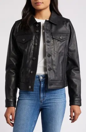 SCHOTT Leather Trucker Jacket - Black