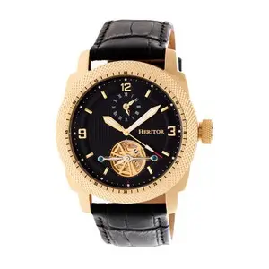 HERITOR AUTOMATIC Helmsley Semi-Skeleton Leather-Band Watch Gold/black