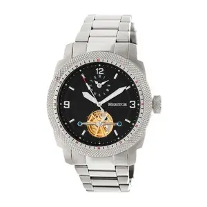 HERITOR AUTOMATIC Helmsley Semi-skeleton Leather-band Watch - Silver/black