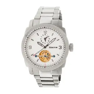 HERITOR AUTOMATIC Helmsley Semi-skeleton Leather-band Watch - Silver/white