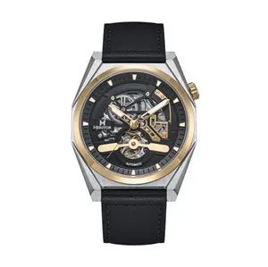 HERITOR AUTOMATIC Amadeus Semi-Skeleton Leather-Band Watch Gold/black