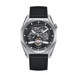 HERITOR AUTOMATIC Amadeus Semi-skeleton Leather-band Watch - Silver/black