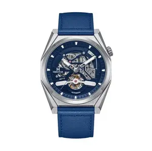 HERITOR AUTOMATIC Amadeus Semi-skeleton Leather-band Watch - Silver/blue