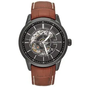HERITOR AUTOMATIC Semi-skeleton Leather-band Watch - Black/brown