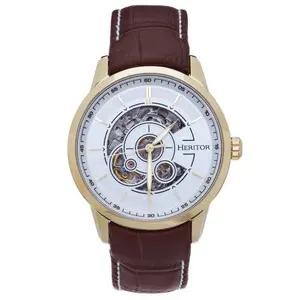 HERITOR AUTOMATIC Heritor Automatic Semi-Skeleton Leather-Band Watch Gold/brown