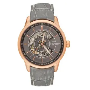 HERITOR AUTOMATIC Semi-skeleton Leather-band Watch - Rose Gold/gray
