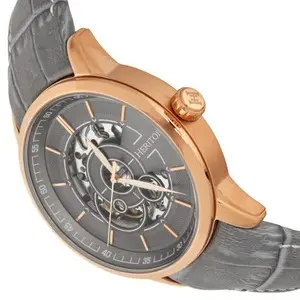 HERITOR AUTOMATIC Semi-skeleton Leather-band Watch - Rose Gold/gray