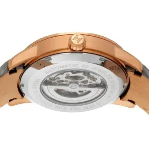 HERITOR AUTOMATIC Semi-skeleton Leather-band Watch - Rose Gold/gray