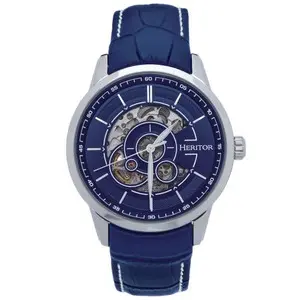 HERITOR AUTOMATIC Semi-skeleton Leather-band Watch - Silver/navy