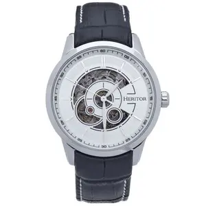 HERITOR AUTOMATIC Heritor Automatic Semi-Skeleton Leather-Band Watch Silver/white