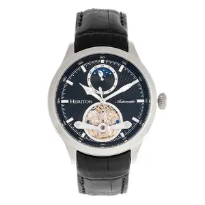HERITOR AUTOMATIC Semi-skeleton Leather-band Watch - Black