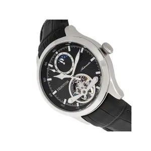 HERITOR AUTOMATIC Semi-skeleton Leather-band Watch - Black
