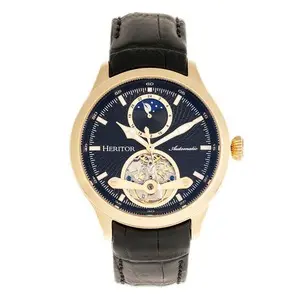 HERITOR AUTOMATIC Semi-skeleton Leather-band Watch - Gold/black