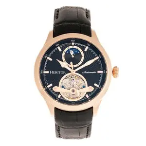 HERITOR AUTOMATIC Semi-skeleton Leather-band Watch - Rose Gold/black