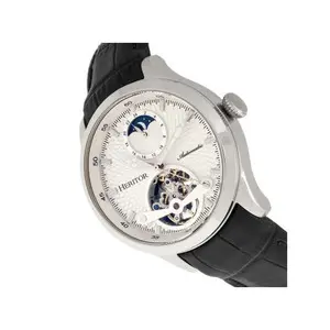 HERITOR AUTOMATIC Semi-skeleton Leather-band Watch - Silver/black