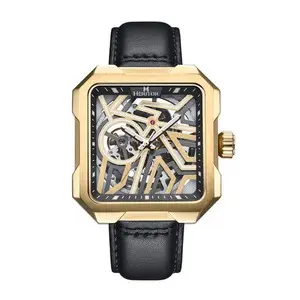 HERITOR AUTOMATIC Campbell Leather-Band Skeleton Watch Gold