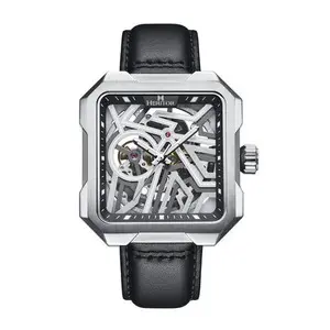 HERITOR AUTOMATIC Campbell Leather-Band Skeleton Watch Silver