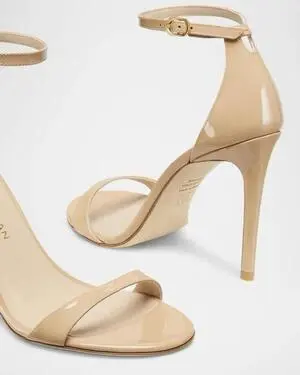 STUART WEITZMAN Nudist Ii Patent Ankle-strap Sandals - Beige
