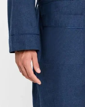 Neiman Marcus Apos;s Brushed Flannel Robe - Navy
